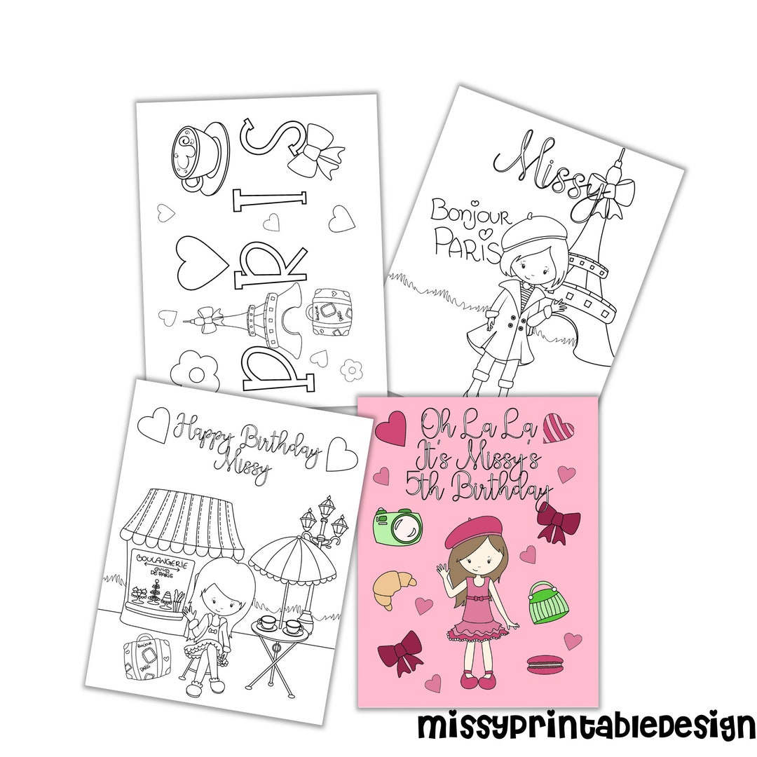 Personalized Paris Glam Party Coloring Pages, Custom Paris Birthday ...