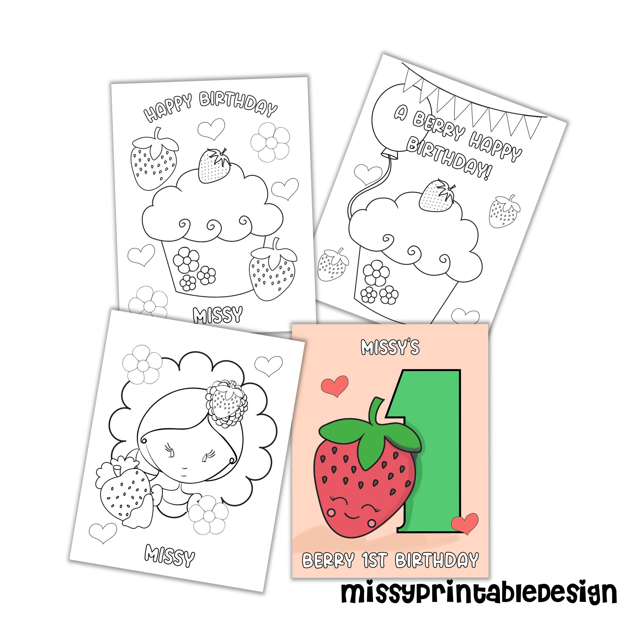 Personalized Berry Coloring Pages Custom Berry Party Coloring - Etsy
