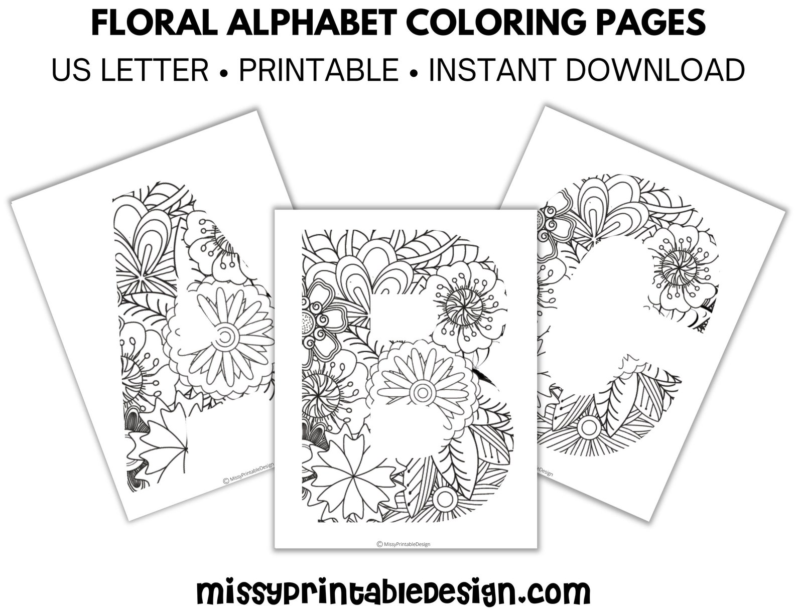 Floral Alphabet Letters Coloring Pages, Printable Adult Coloring Pages ...