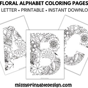 Floral Alphabet Letters Coloring Pages, Printable Adult Coloring Pages ...