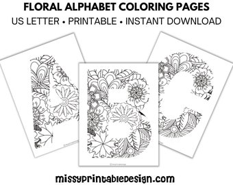 26 Floral Alphabet Letters Coloring Pages, Printable Coloring Pages ...