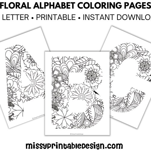 Floral Alphabet Coloring Set - Etsy