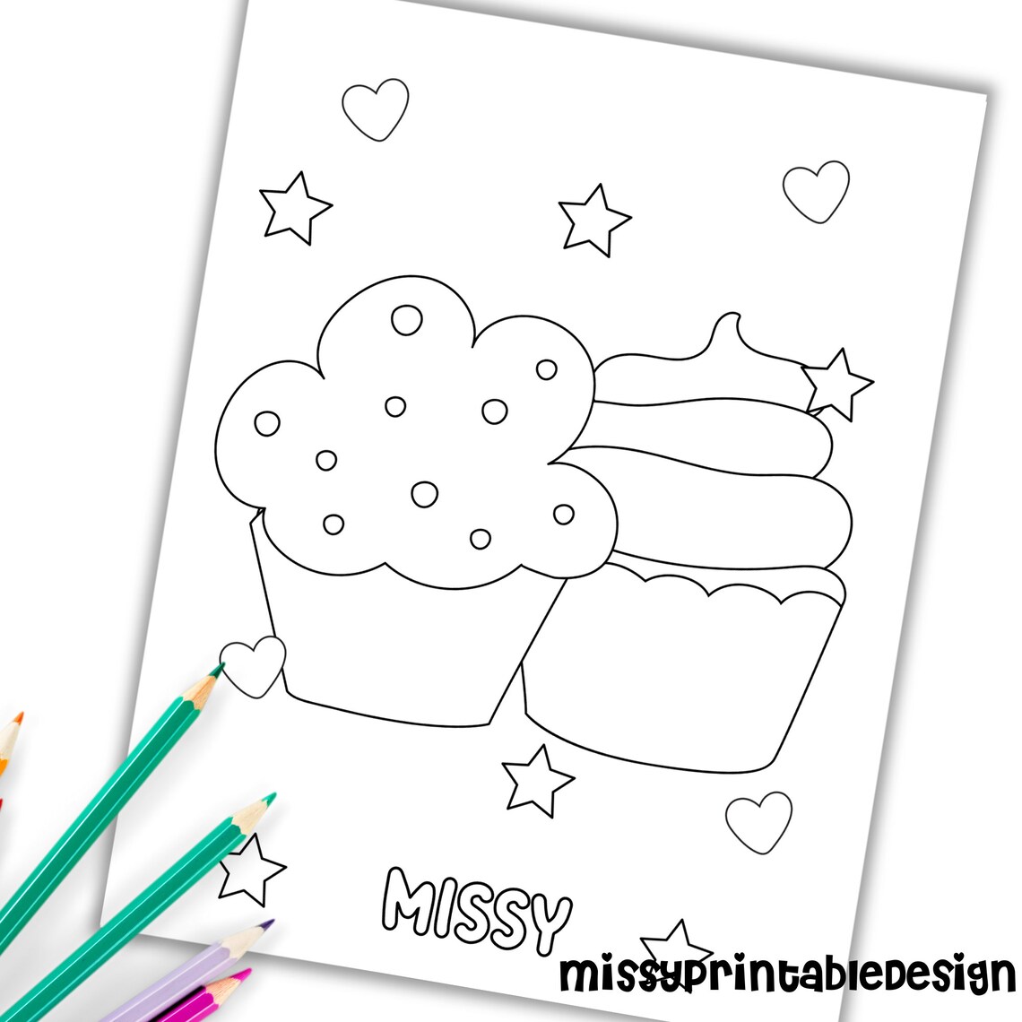 Personalized Cupcake Party Coloring Pages Custom Cupcake - Etsy
