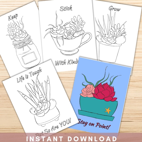 Cactus/Succulent Quotes Coloring Pages for Adults - Printable Cactus ...