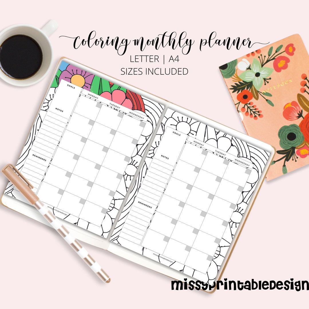 Coloring Monthly Planner Calendar, Printable Coloring Calendar Pages ...