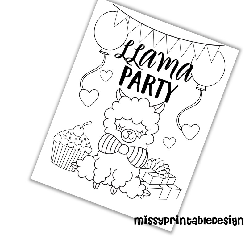 Personalized Llama Party Coloring Pages Custom Llama Birthday | Etsy