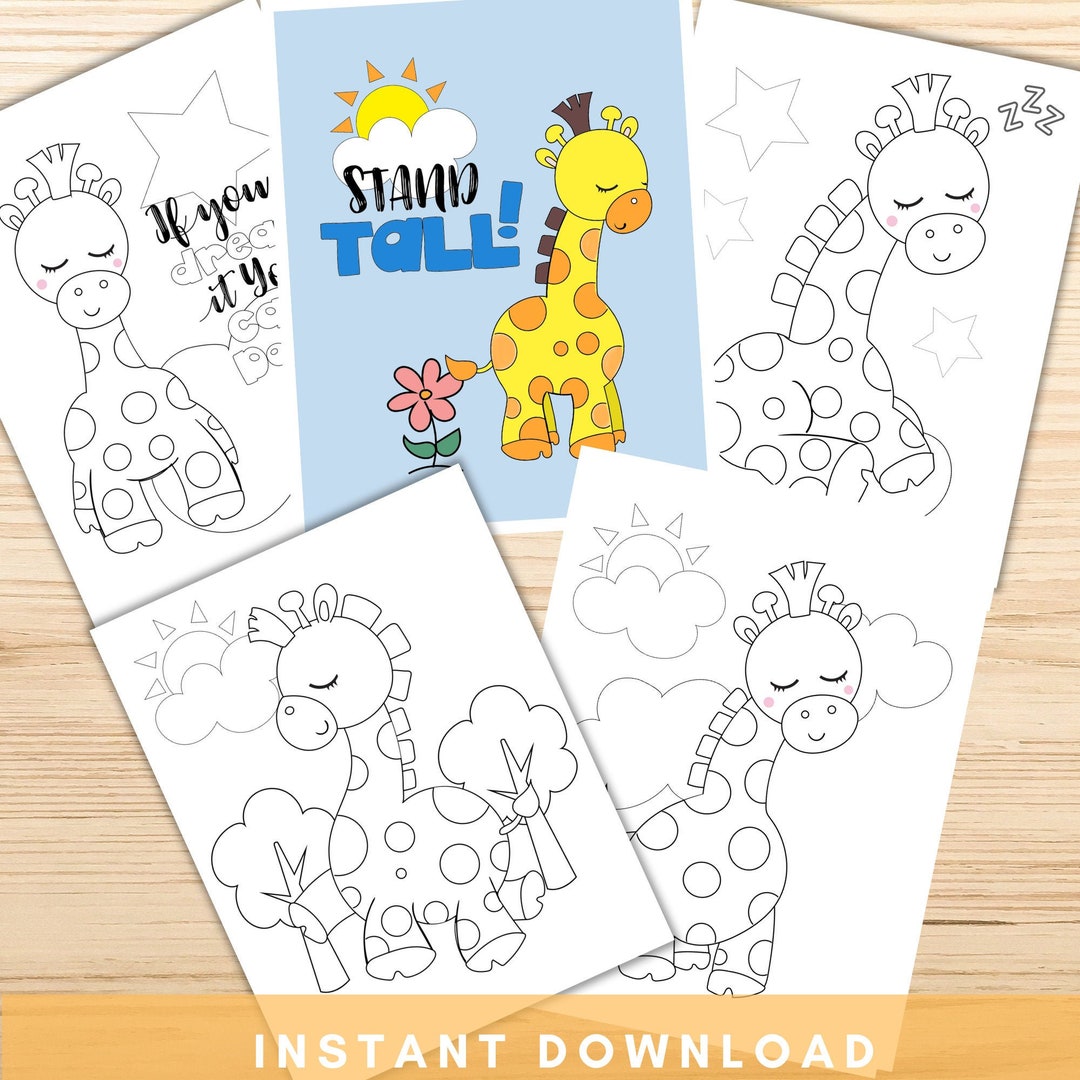 Giraffe Coloring Pages for Kids, Birthday Party Activity (PDF Pattern ...