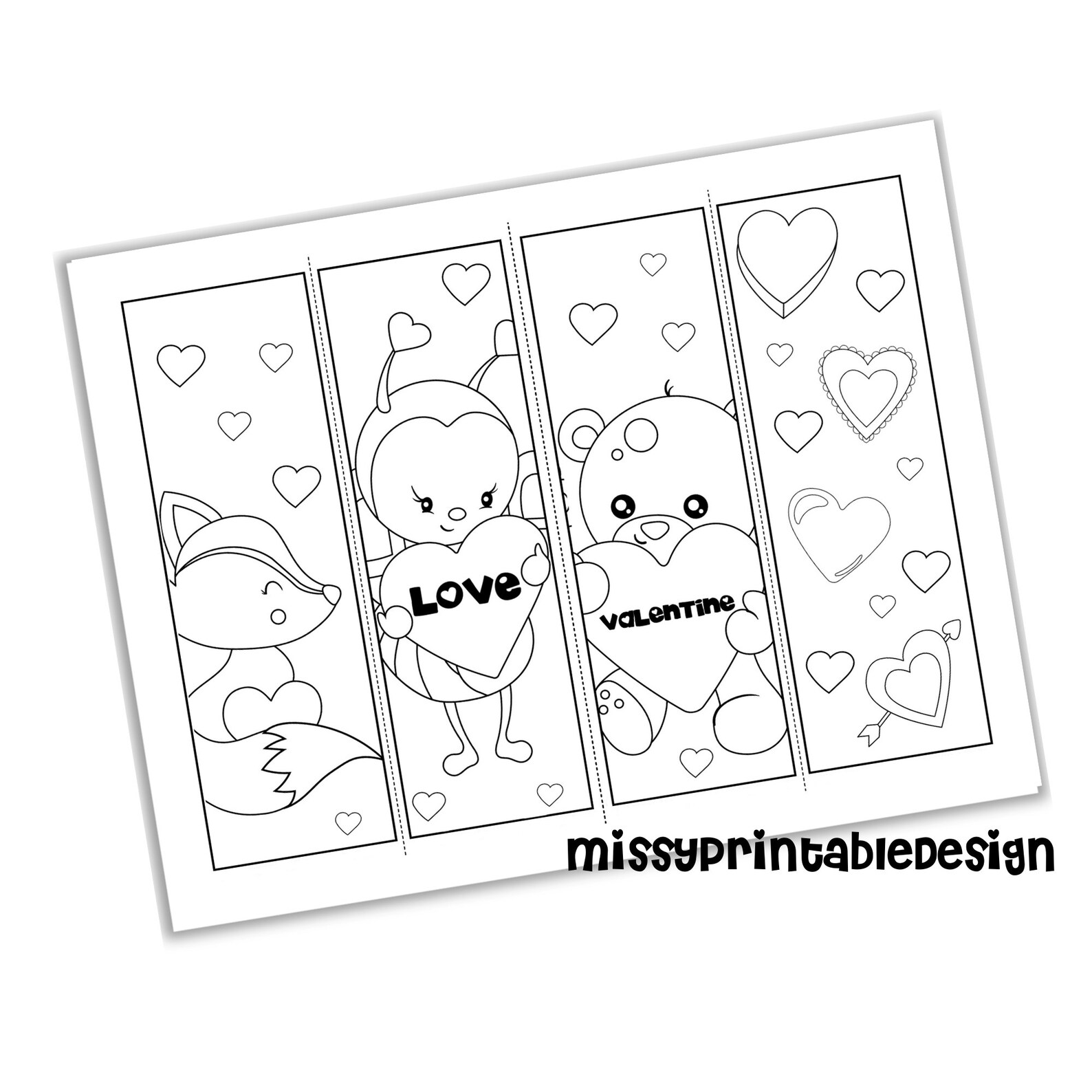 Valentine's Coloring Bookmarks set of 4 Printable - Etsy