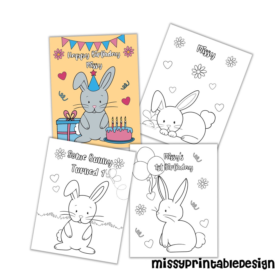 Personalized Bunny Birthday Coloring Pages for Kids (digital Download ...