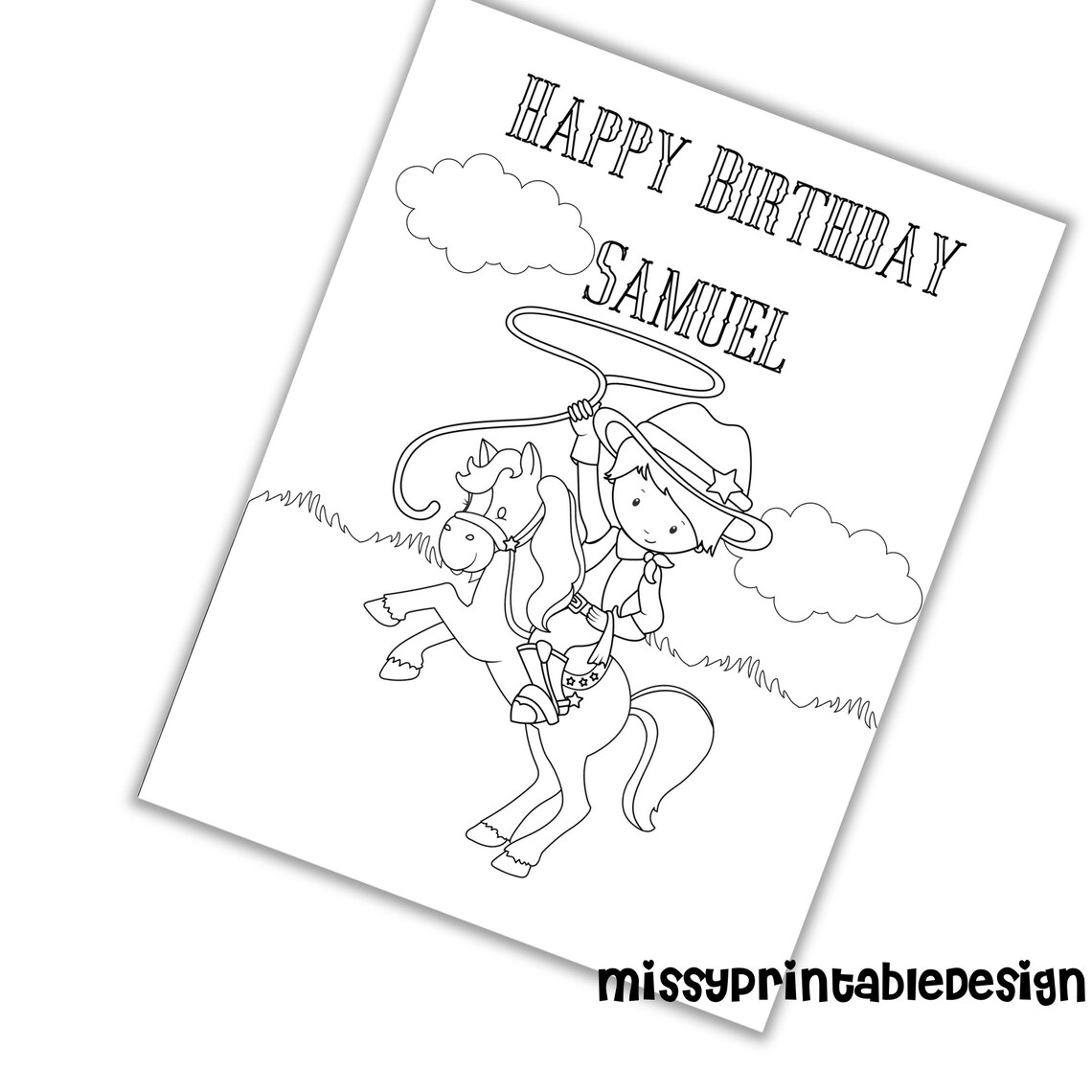 Personalized Cowboy Party Coloring Pages Custom Cowboy - Etsy