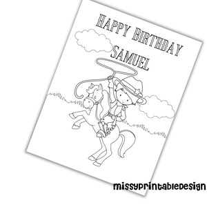 Personalized Cowboy Party Coloring Pages, Custom Cowboy Birthday Party ...