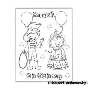 Personalized Circus Party Coloring Pages, Custom Circus Birthday Party ...