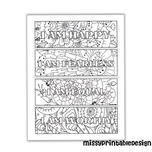 Positive Affirmation Coloring Bookmarks for Adults, Teens, Kids (set of ...