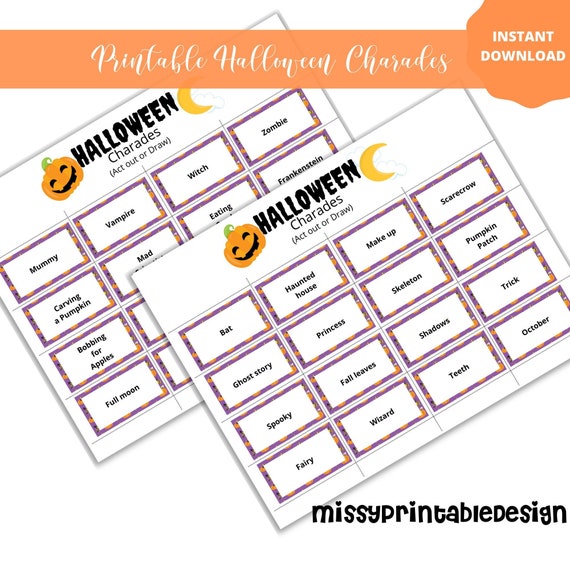 Halloween Charades, Printable Halloween Charades Game, Holiday Game ...