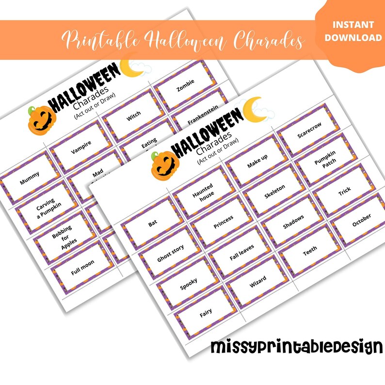 Halloween Charades Printable Halloween Charades Game Holiday - Etsy