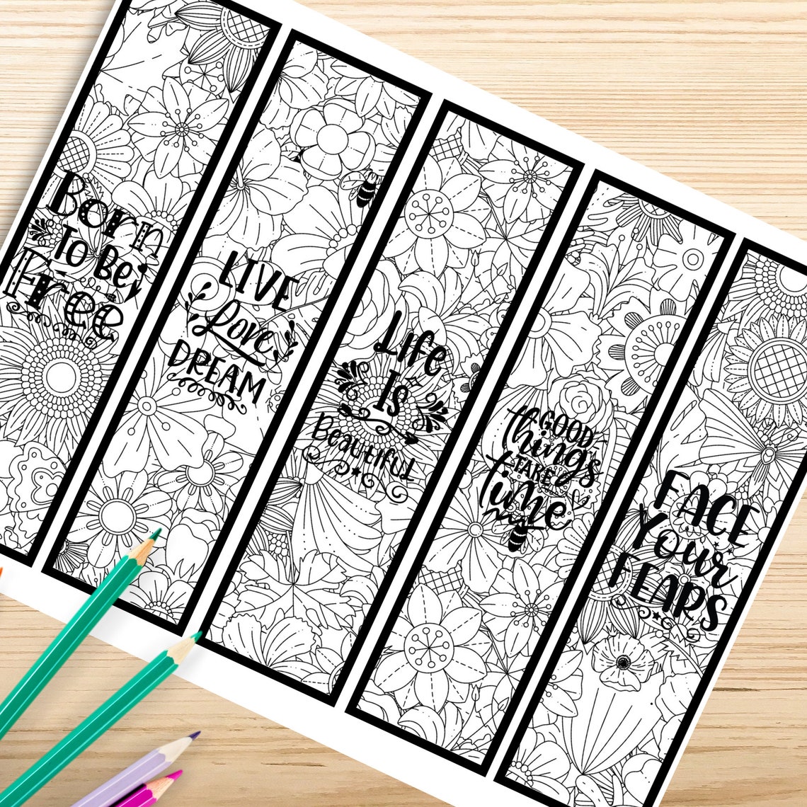 Floral Inspirational Quotes Coloring Bookmarks Coloring Pages - Etsy ...