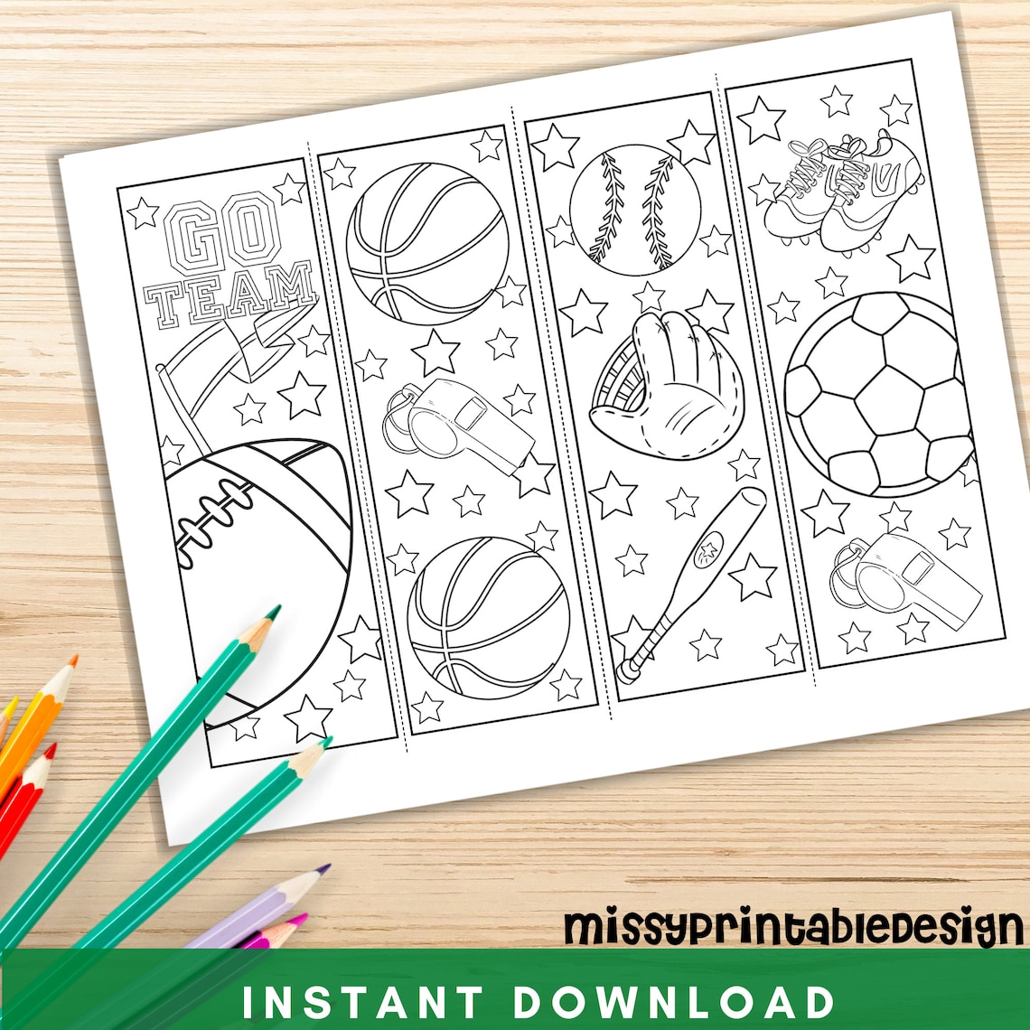 Sports Coloring Bookmarks set of 4 Printable Sports - Etsy