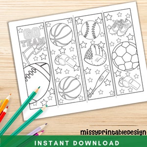 Sports Coloring Bookmarks (set of 4), Printable Sports Coloring, Party ...