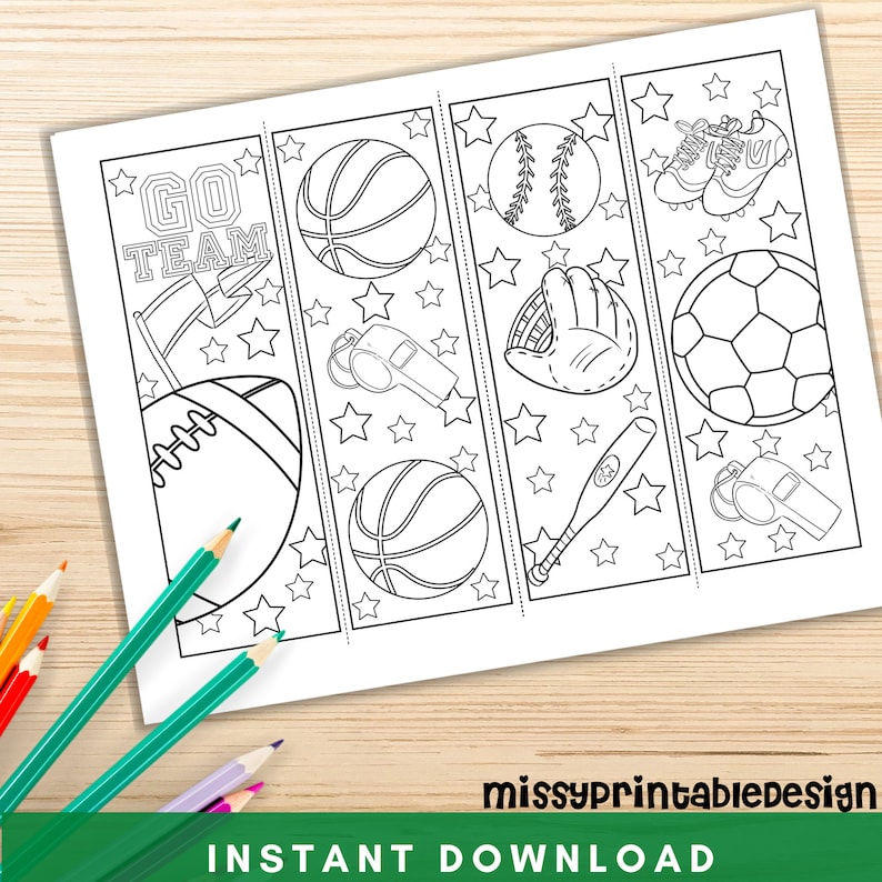 Sports Coloring Bookmarks set of 4 Printable Sports - Etsy
