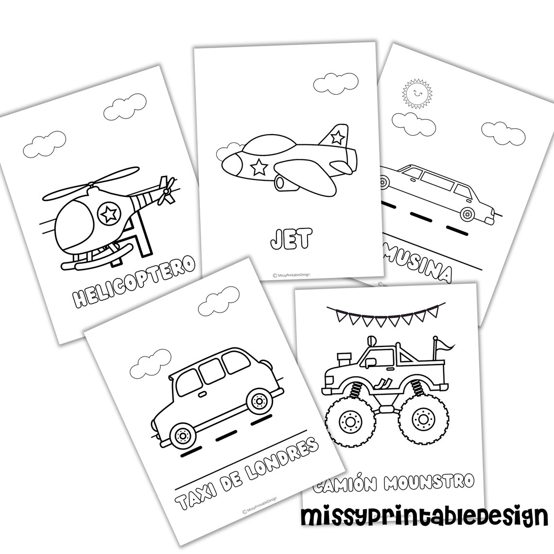 Spanish Transportation Coloring Pages for Kids Vehicle - Etsy