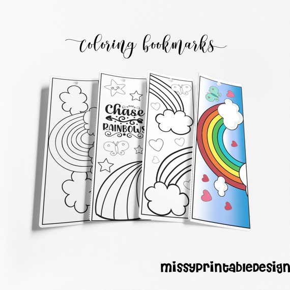 Rainbow Coloring Bookmarks set of 4 Printable Rainbow - Etsy