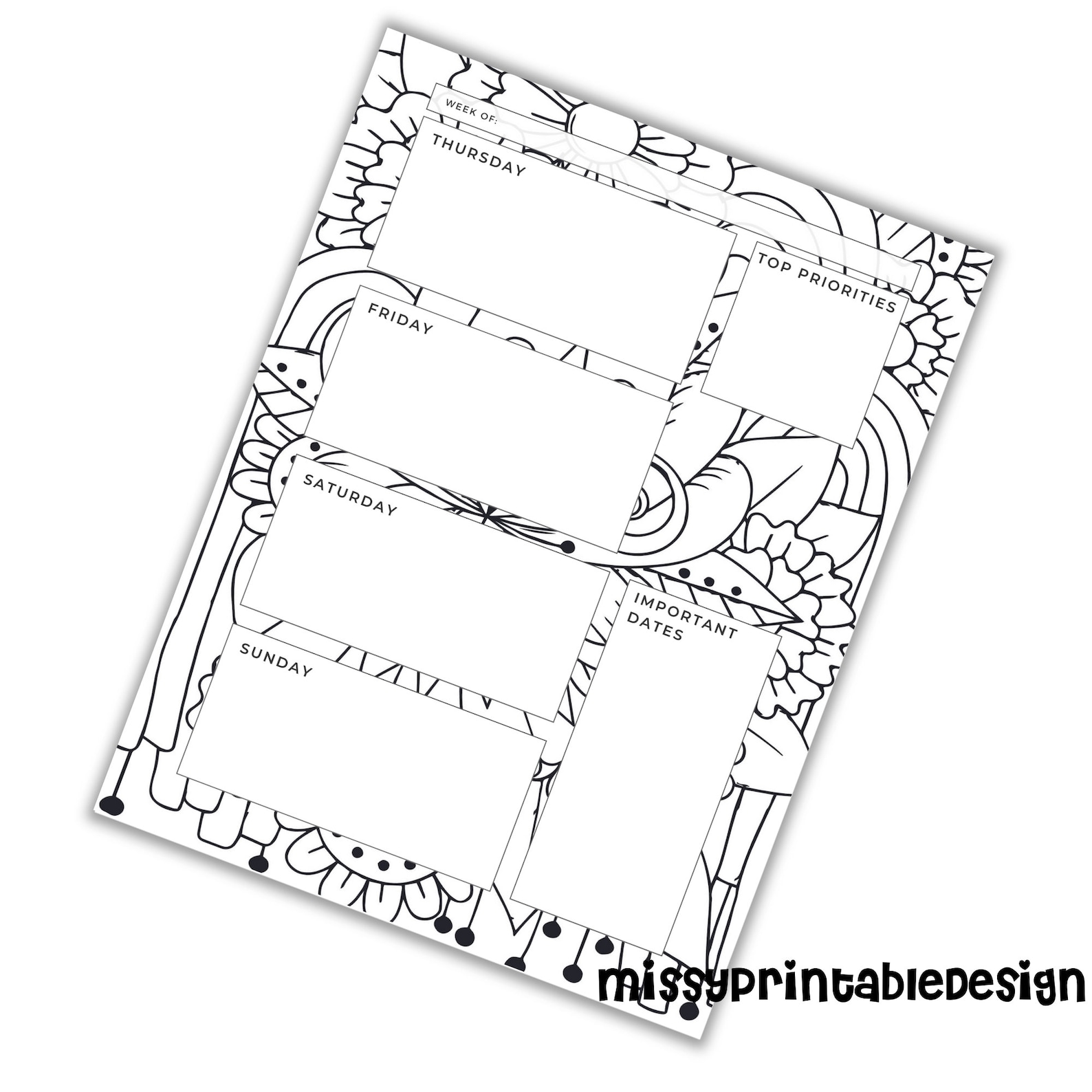 Coloring Weekly Planner Calendar Printable Coloring Weekly - Etsy