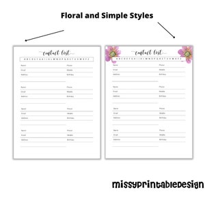 Contact List, Printable Address Book, Contact Sheets, Contact Log ...