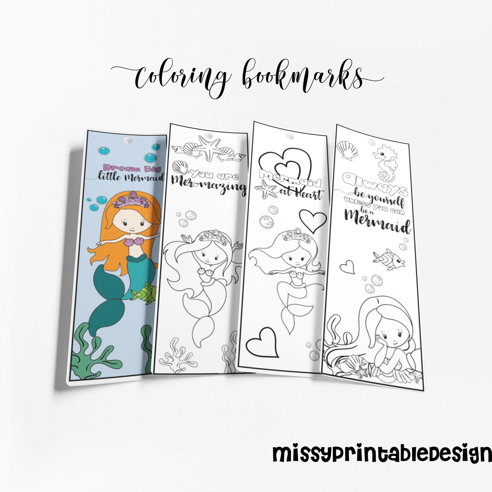 Mermaid Coloring Bookmarks set of 4 Printable Mermaid - Etsy