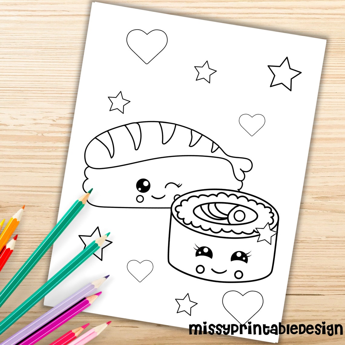 Kawaii Sushi Coloring Pages for Kids Printable Sushi Coloring - Etsy