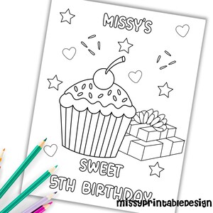Personalized Cupcake Party Coloring Pages, Custom Cupcake Birthday ...