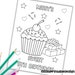 Personalized Cupcake Party Coloring Pages, Custom Cupcake Birthday ...