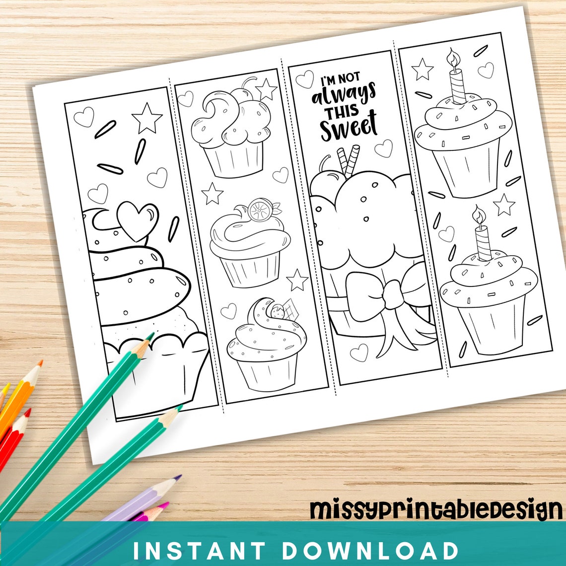 Cupcake Coloring Bookmarks set of 4 Printable Cupcake - Etsy