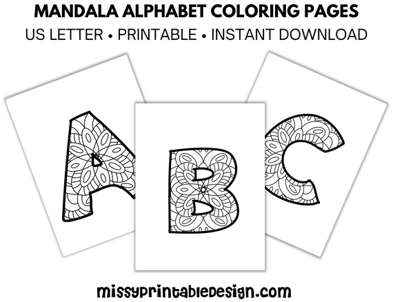 Mandala Alphabet Letters Coloring Pages, Printable Adult Coloring Pages ...