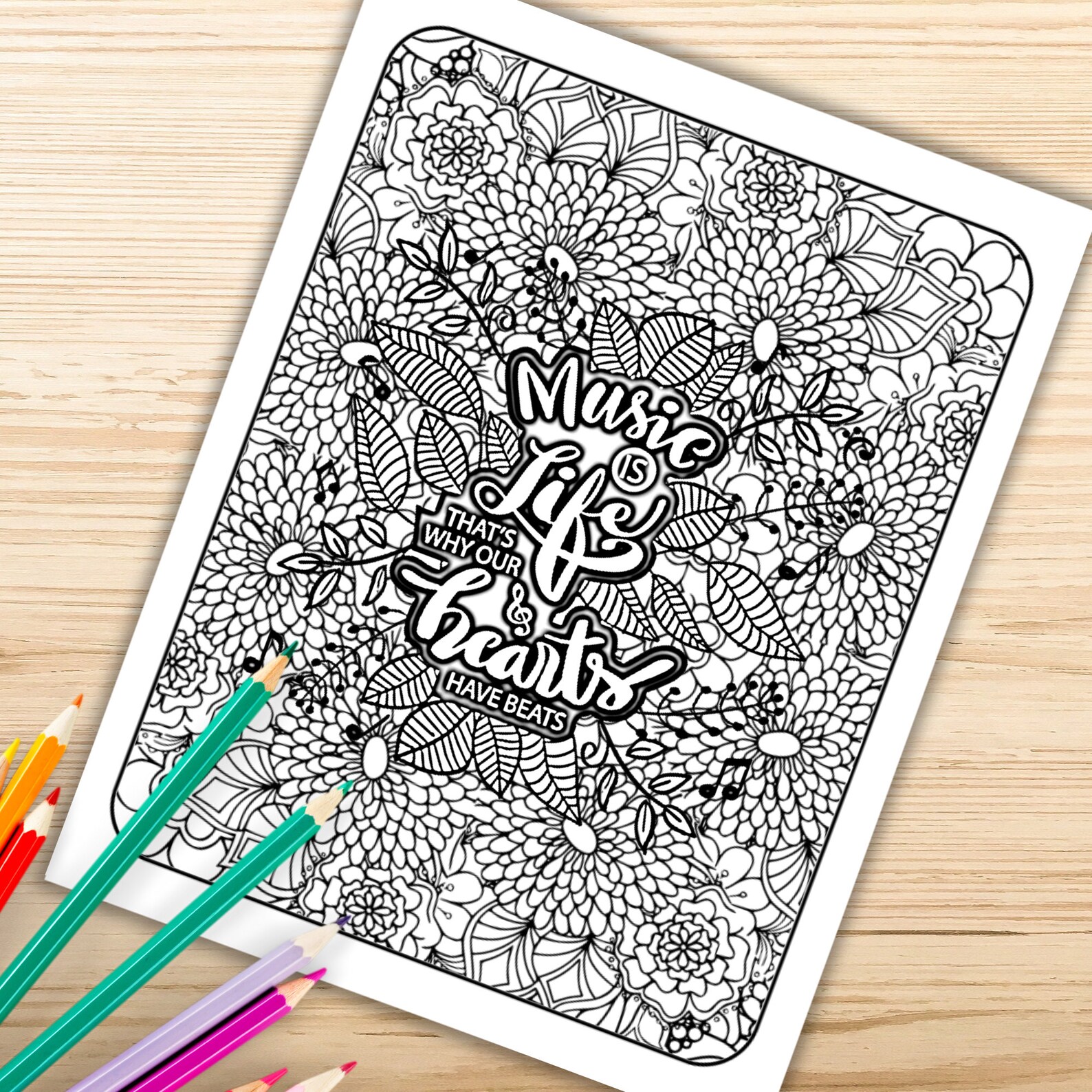 Music Coloring Pages Music Quotes Coloring Pages Adult | Etsy