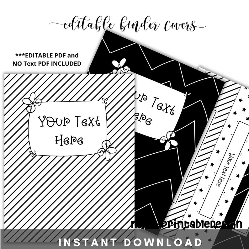Minimalist Black and White Binder Covers, Editable Printable (PDF) - Etsy