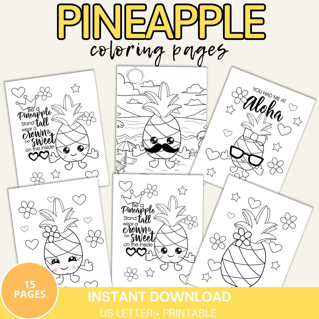 Kawaii Pineapple Coloring Pages for Kids, Printable Pineapple Coloring ...