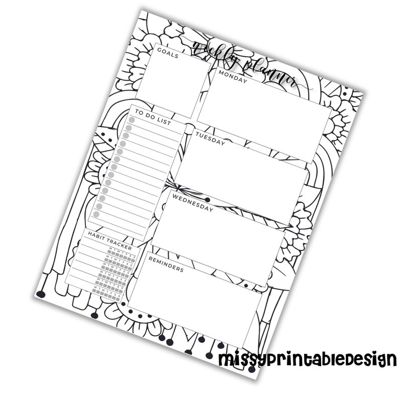 Coloring Weekly Planner Calendar Printable Coloring Weekly - Etsy