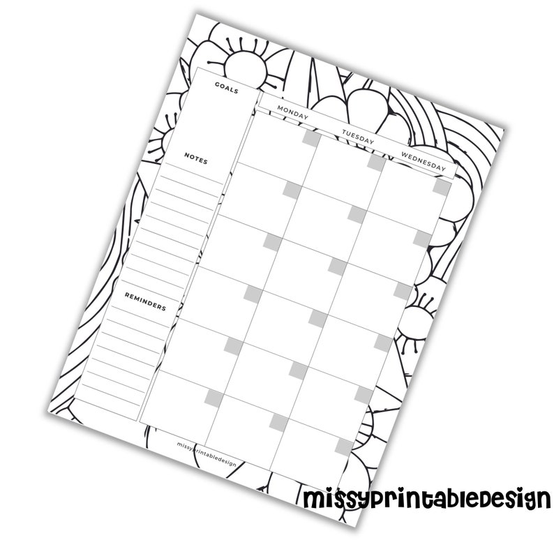 Coloring Monthly Planner Calendar Printable Coloring Calendar - Etsy