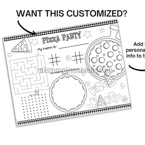 Pizza Party Placemats, Printable Pizza Placemats, Coloring Page for ...
