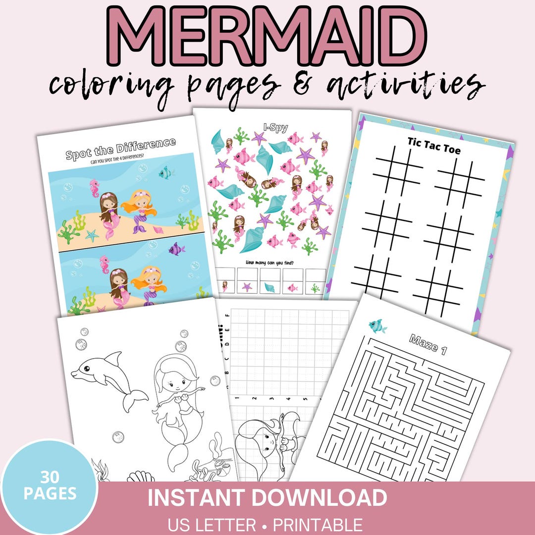 Mermaid Activities, Printable Coloring Pages, Mermaid Party Favors ...