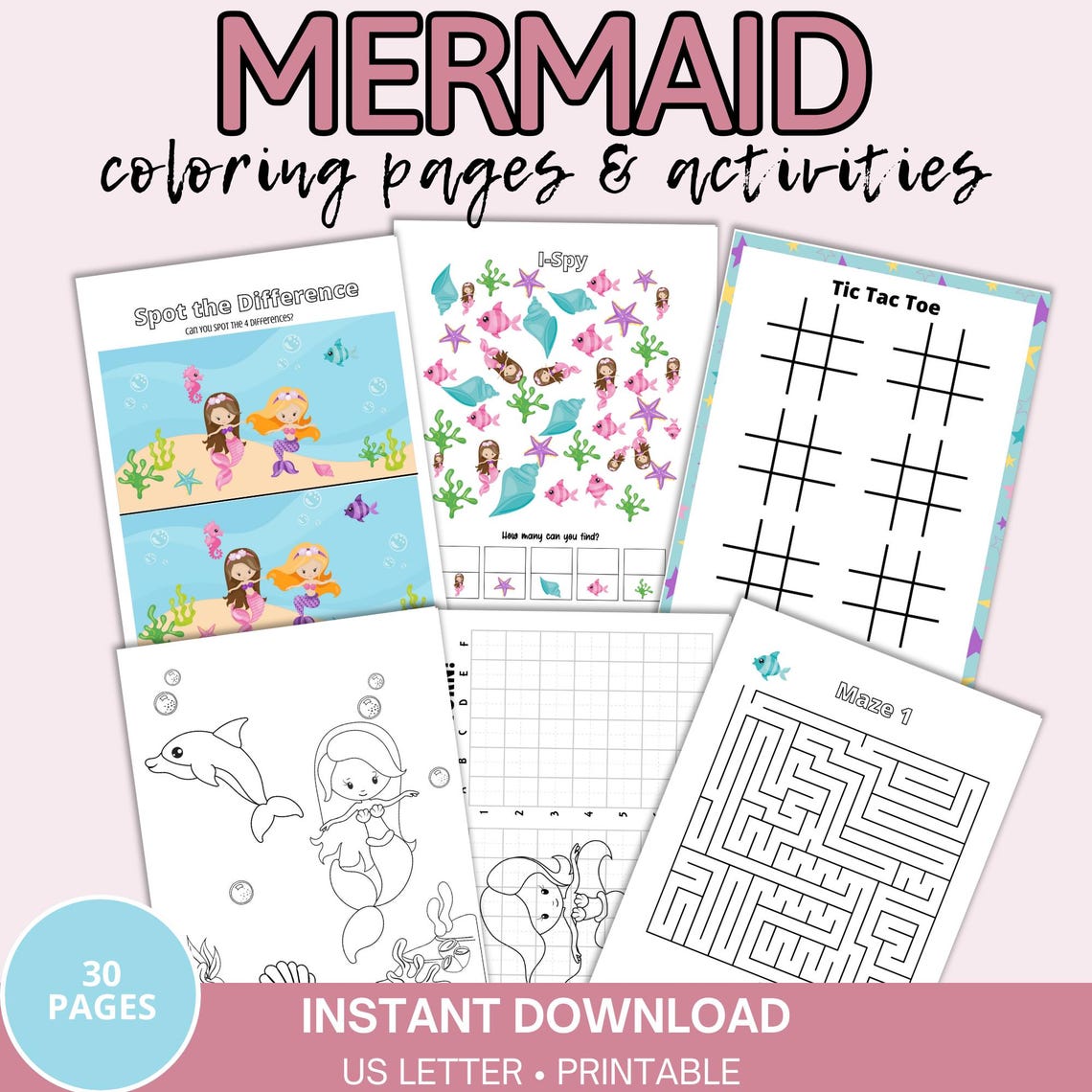 Mermaid Coloring & Activity Book: Printable Party Favors (PDF) - Etsy