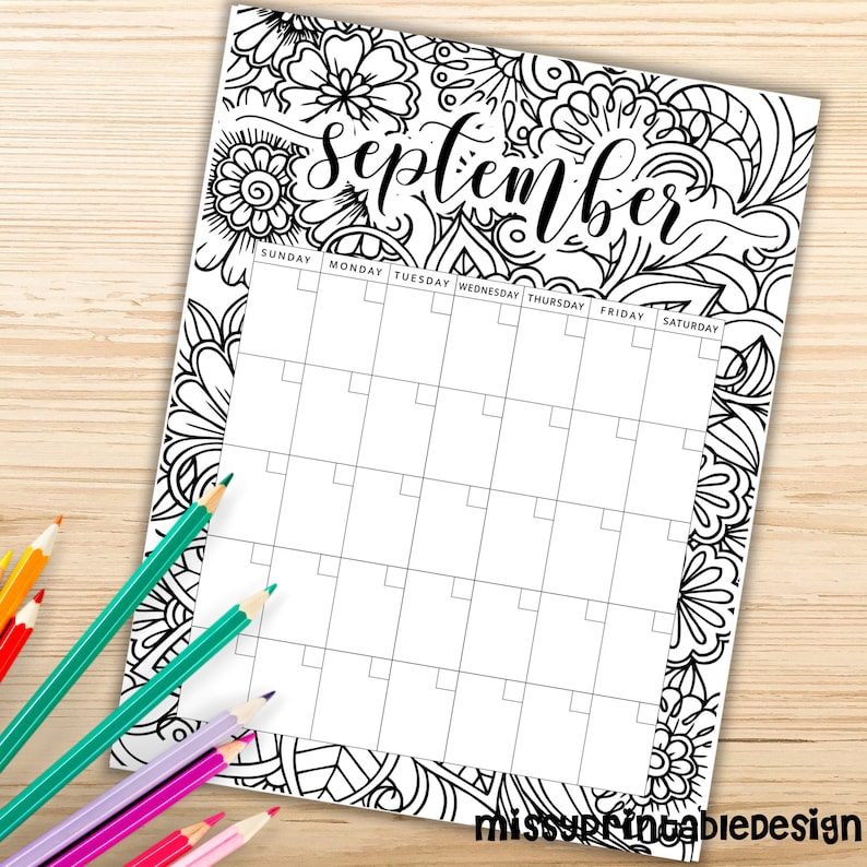 Undated Printable Floral Coloring Calendar Printable Monthly - Etsy