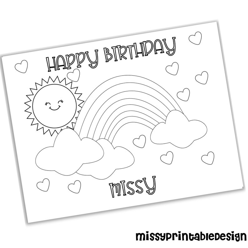 Personalized Rainbow Birthday Party Coloring Pages (digital Download ...