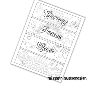 Groovy Coloring Bookmarks (set of 4), Printable Groovy Coloring, Party ...