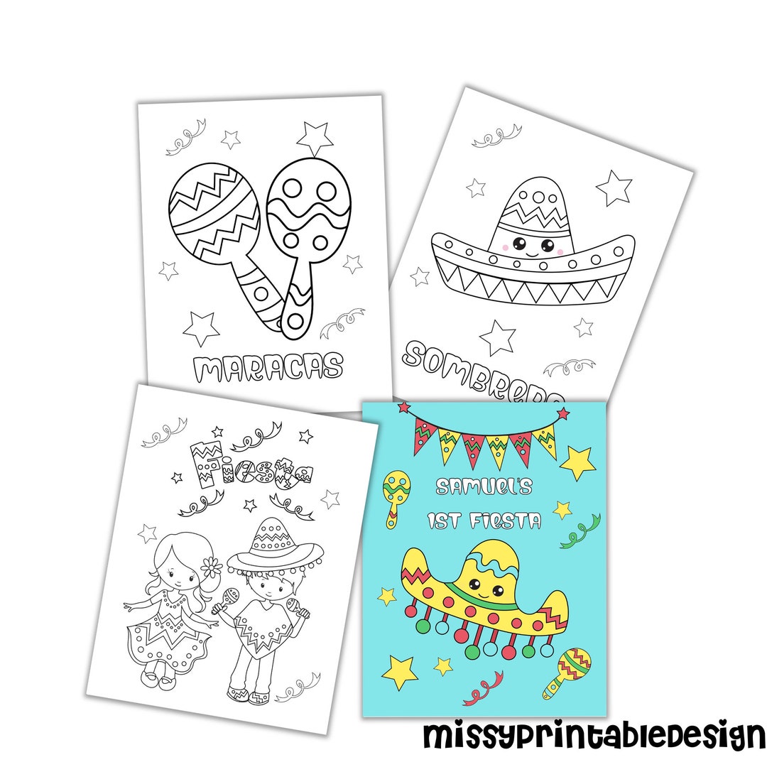 Personalized Fiesta Party Coloring Pages, Custom Fiesta Birthday Party ...