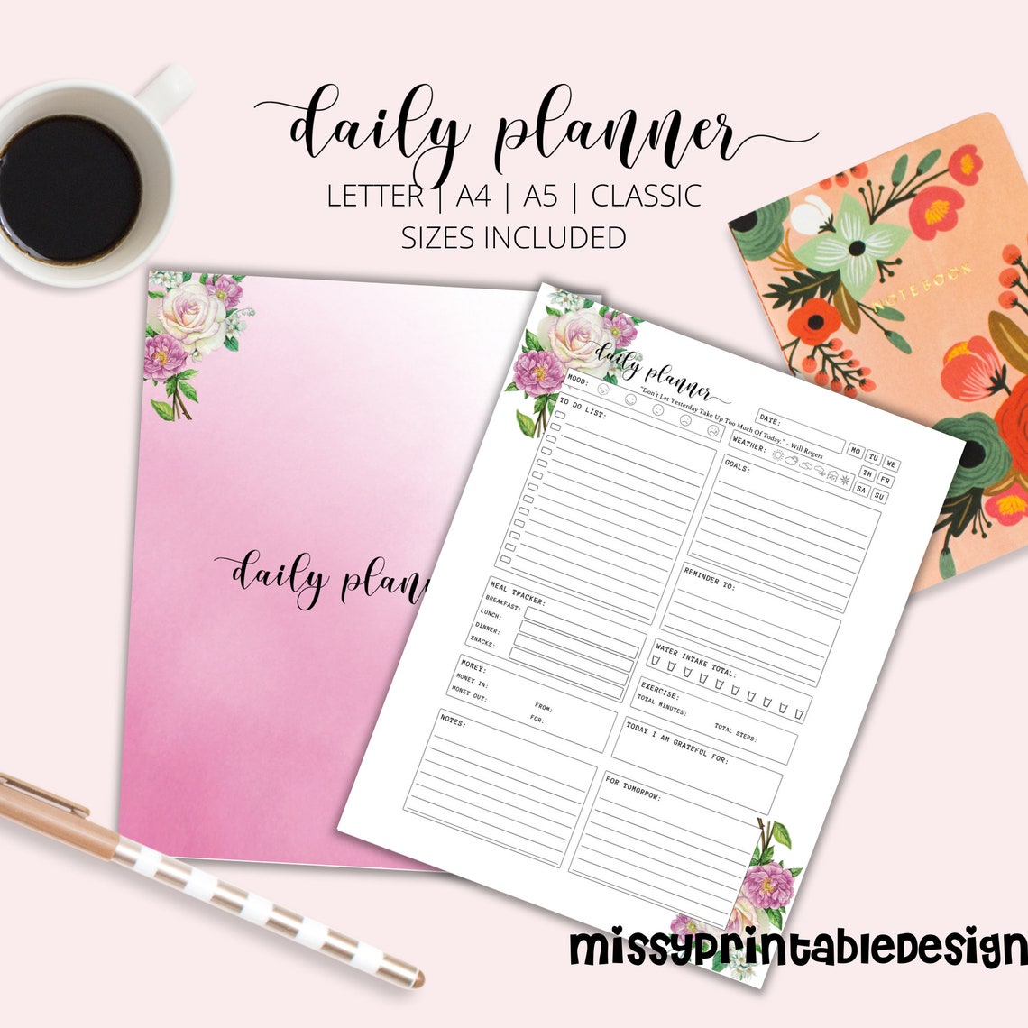Daily Planner Printable With Quotes Weekly Planner Hourly - Etsy