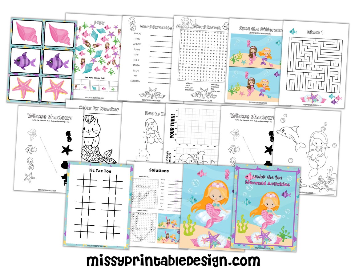 Mermaid Activities Printable Coloring Pages Mermaid Party - Etsy