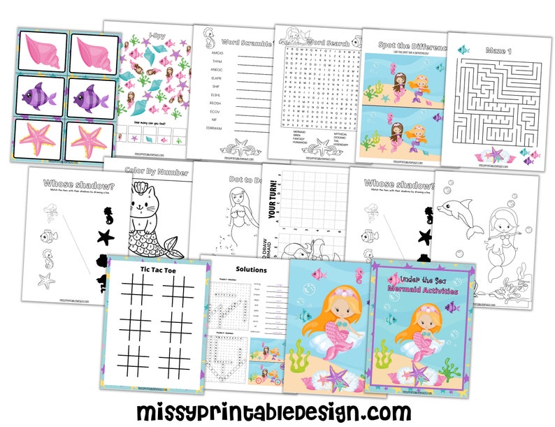 Mermaid Activities Printable Coloring Pages Mermaid Party - Etsy