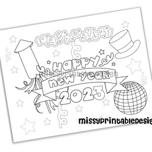 New Years Coloring Pages Printable New Years Eve Coloring - Etsy