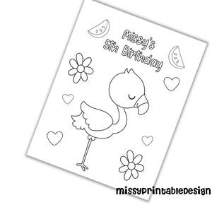 Personalized Flamingo Party Coloring Pages, Custom Flamingo Birthday ...